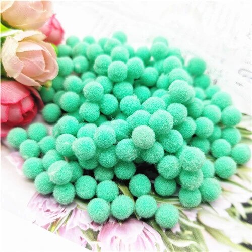 Мягкие пушистые помпоны, разноцветные, 8-30 мм Изумрудный, 09 light green, 15mm 1000pcs