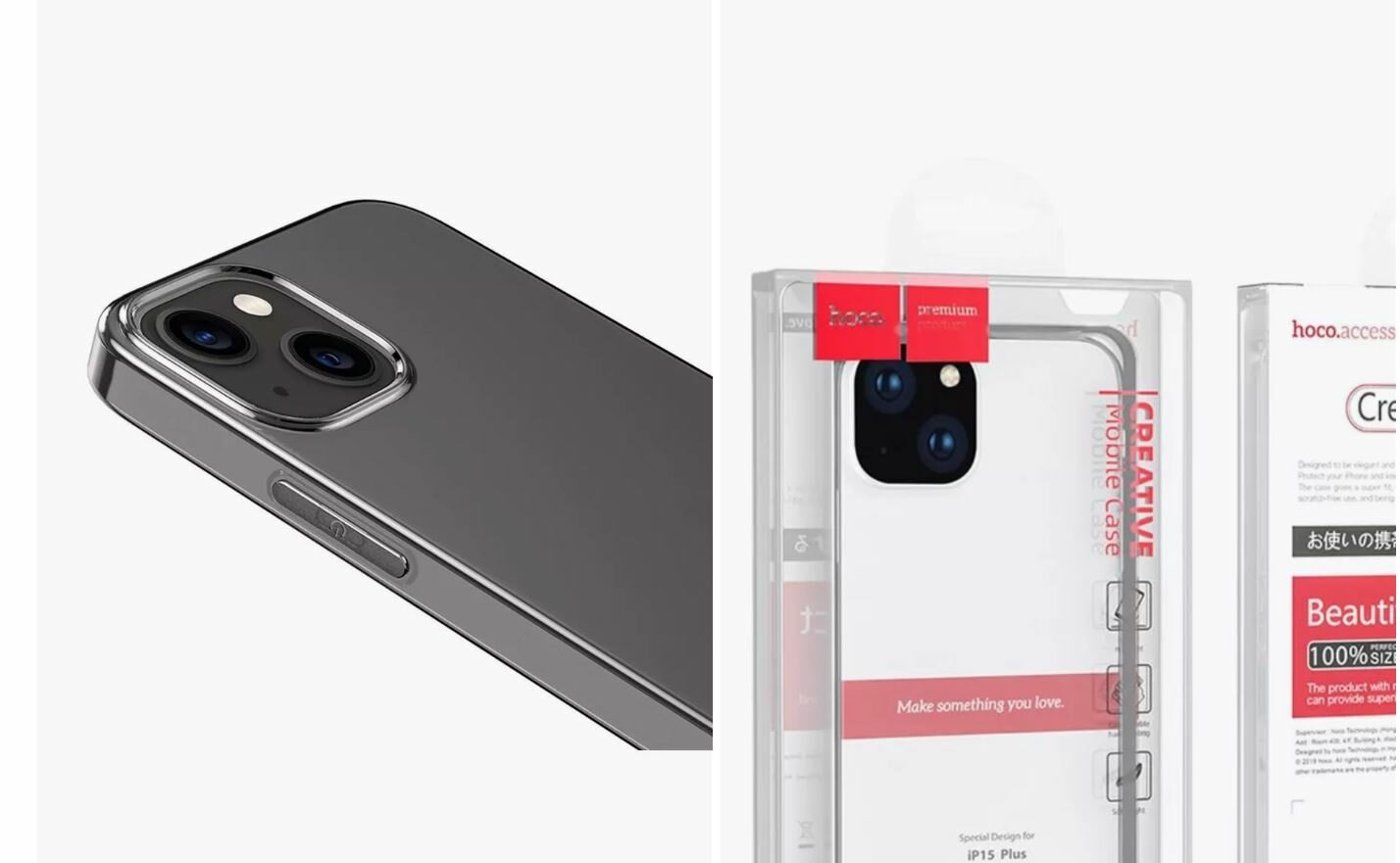 Чехол HOCO "Light", для iPhone 15 Plus, силикон/термопластик, прозрачный, ударопрочный