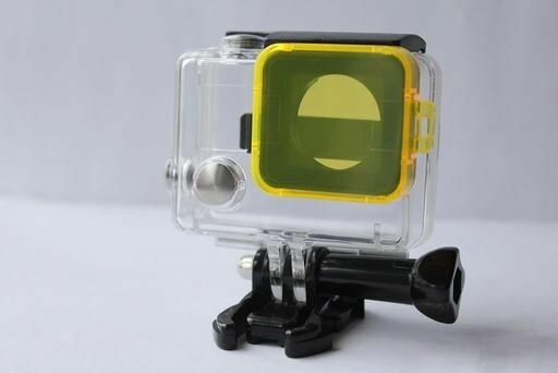 Жёлтый стеклянный подводный фильтр с откидным механизмом на аквабокс GoPro HERO 3+, HERO4