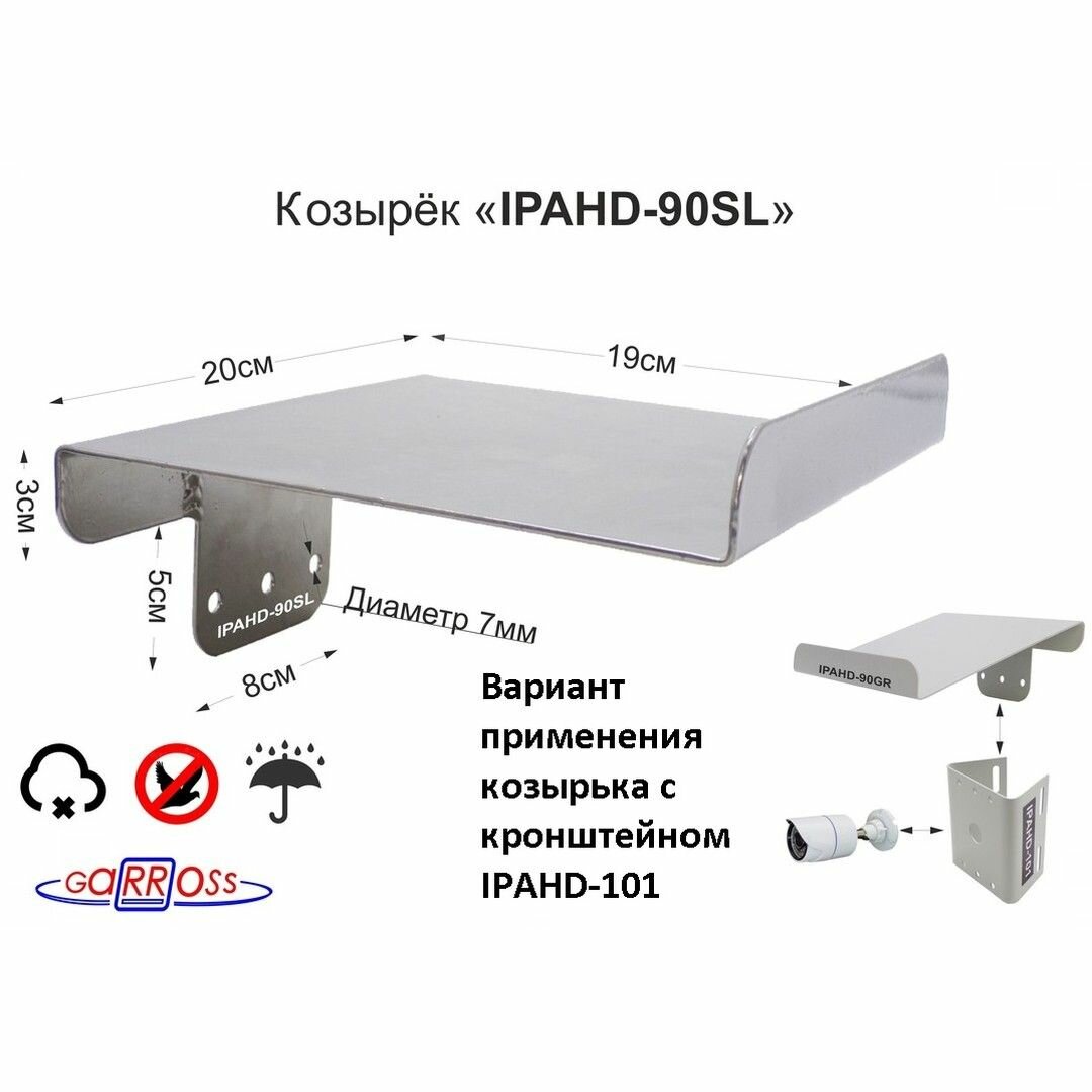 Кронштейн-козырёк "IPAHD-90SL" защита от дождя, сталь 2мм