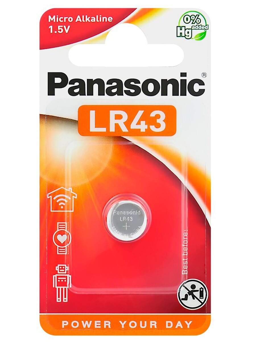 Батарейка Panasonic LR43 BL1, LR43EL/1B (щелочная, напряжение: 1.5 В)