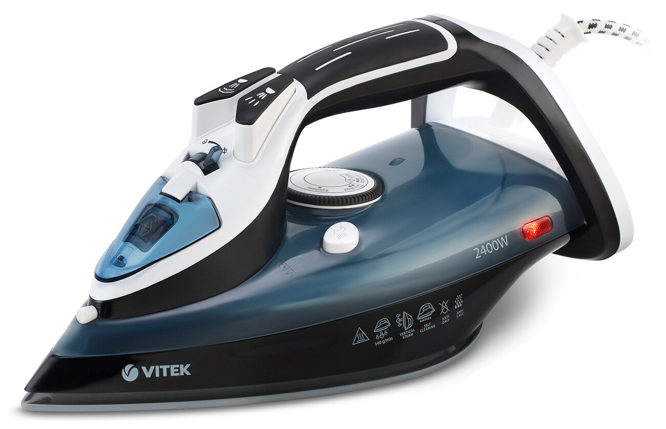 Утюг Vitek VT-8304, 2400 Вт, черный/белый/синий