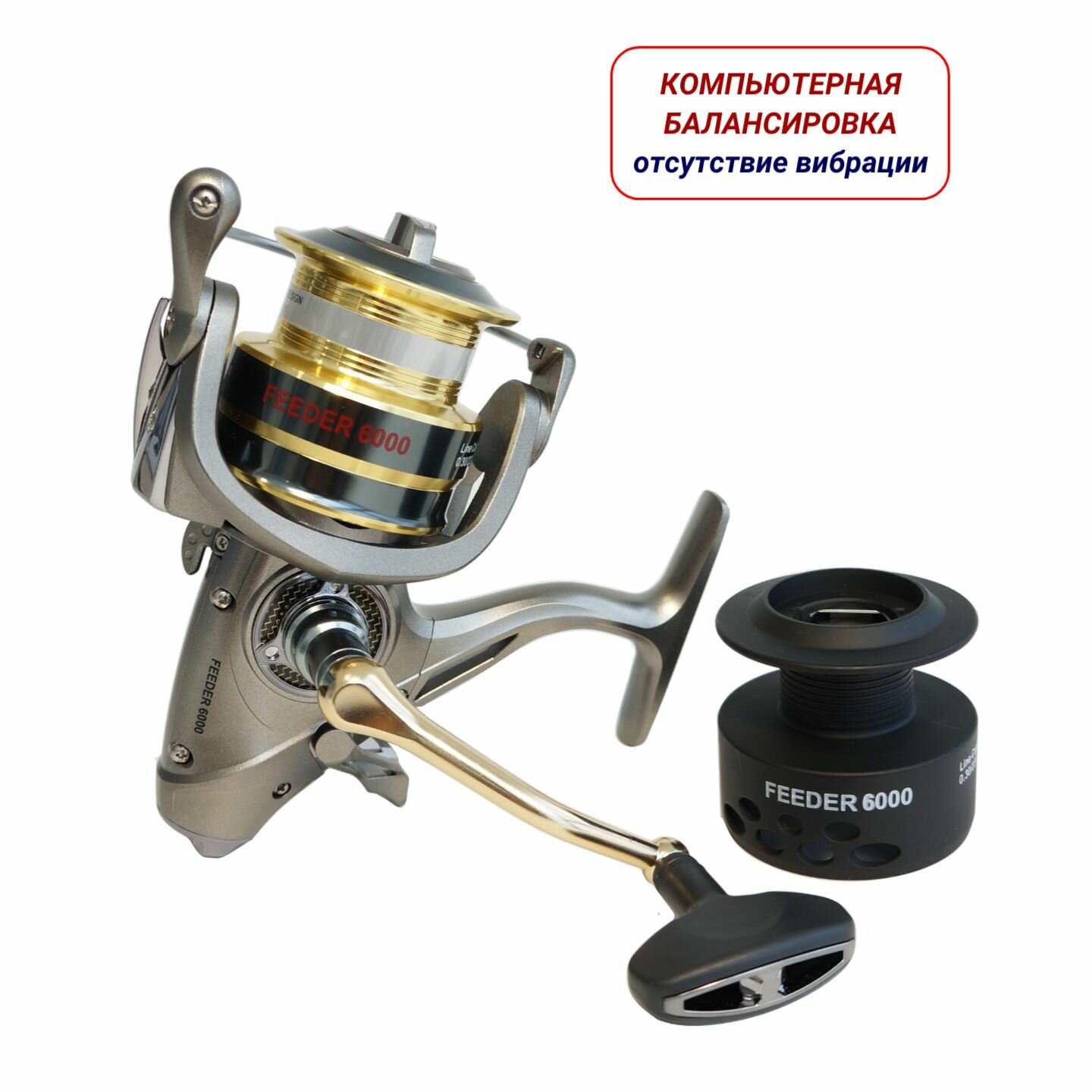 Катушка для спиннинга / катушка для рыбалки безынерционная 6000, для фидера, 9+1 подшипников