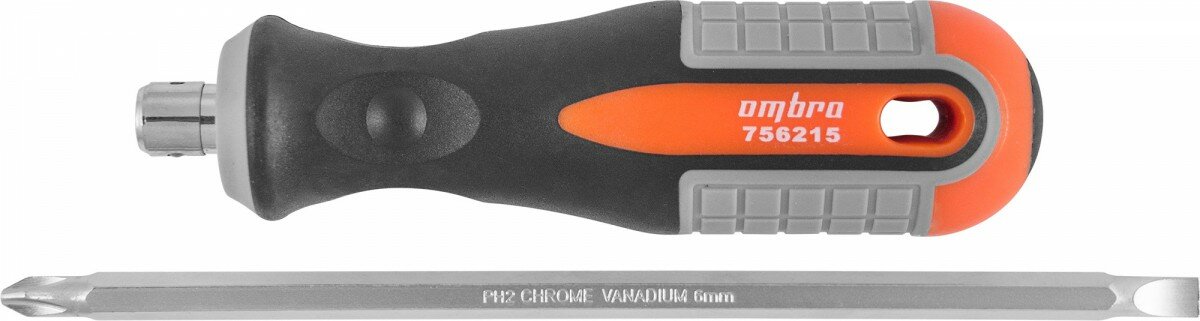 Отвертка стержневая двусторонняя ROUND GRIP, РН2, SL6x150 мм OMBRA 756215, 55777
