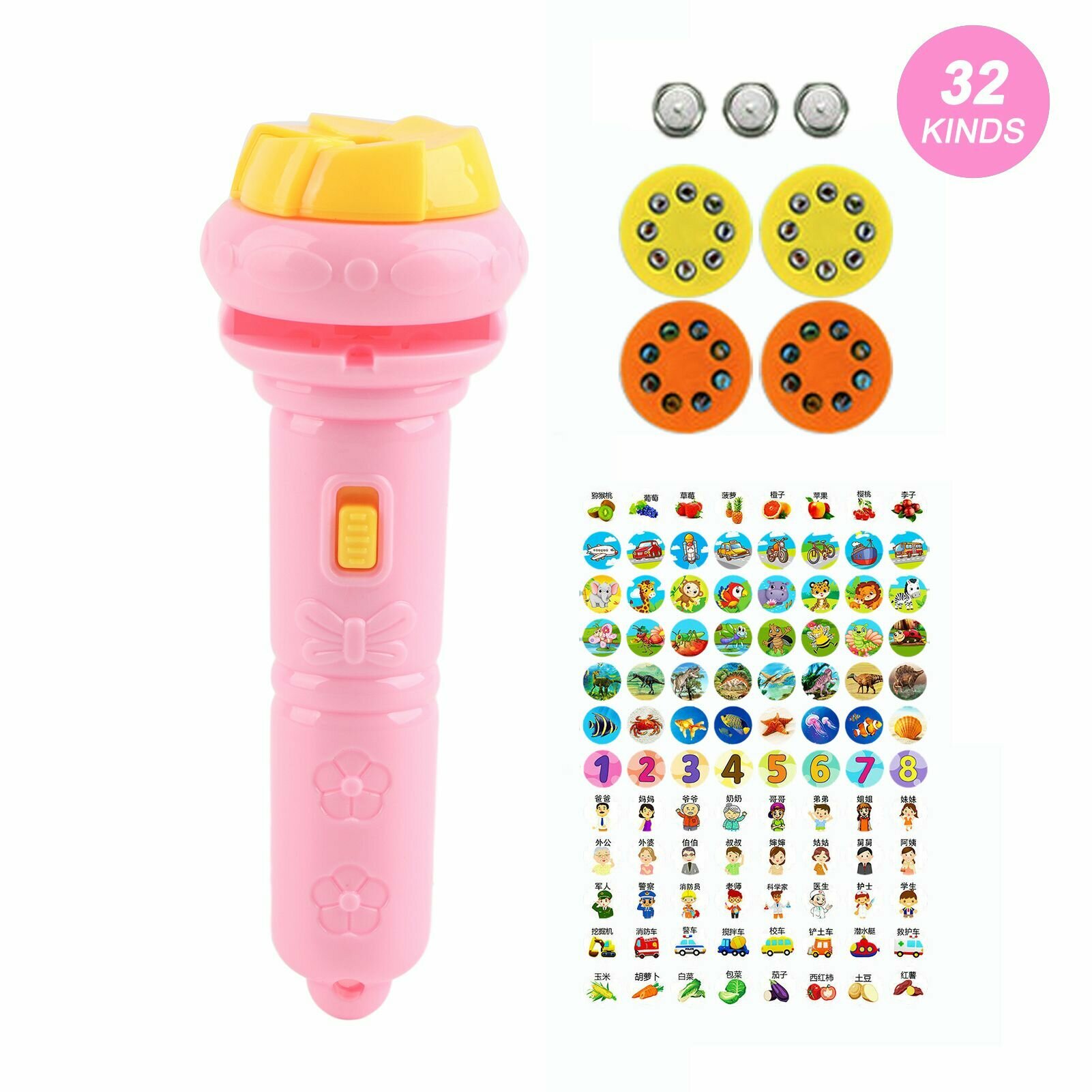 Детский проектор-фонарик, животные, 32 рисунка, научный, мигающий