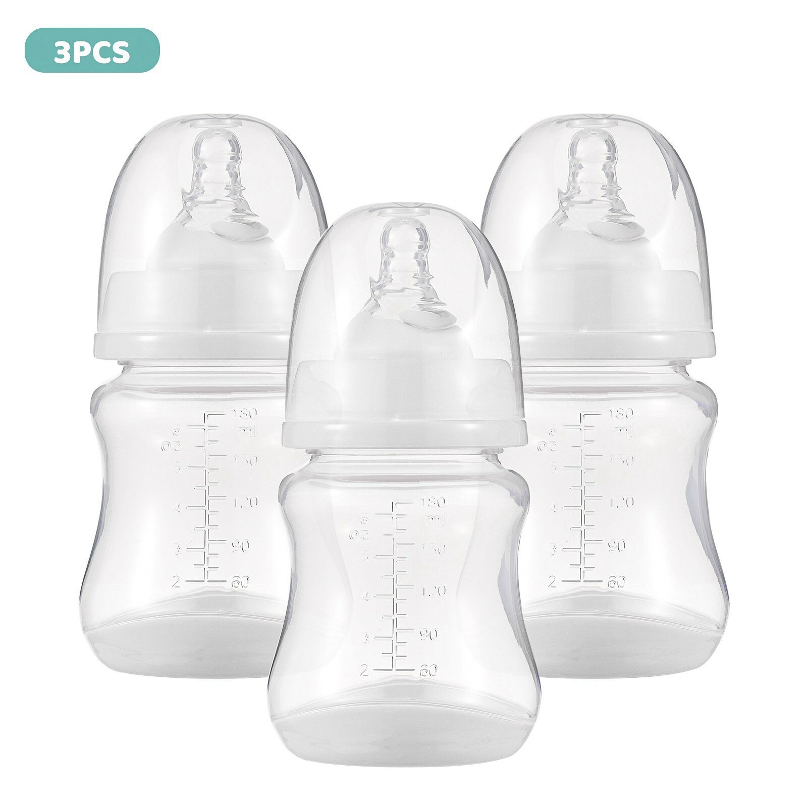 Детские бутылочки с силиконовой соской и крышкой для хранения, бутылочки для кормления грудью, изготовленные из полипропилена, емкость 180 мл, детские бутылочки для кормления, товары для малышей, белые, упаковка из 3 штук.