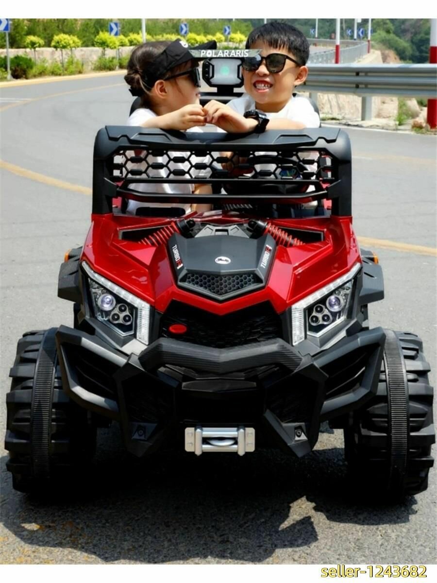 Детский электромобиль Rubicon E402, для возраста 1-7 лет, двойной привод, красный, 14,5 кг