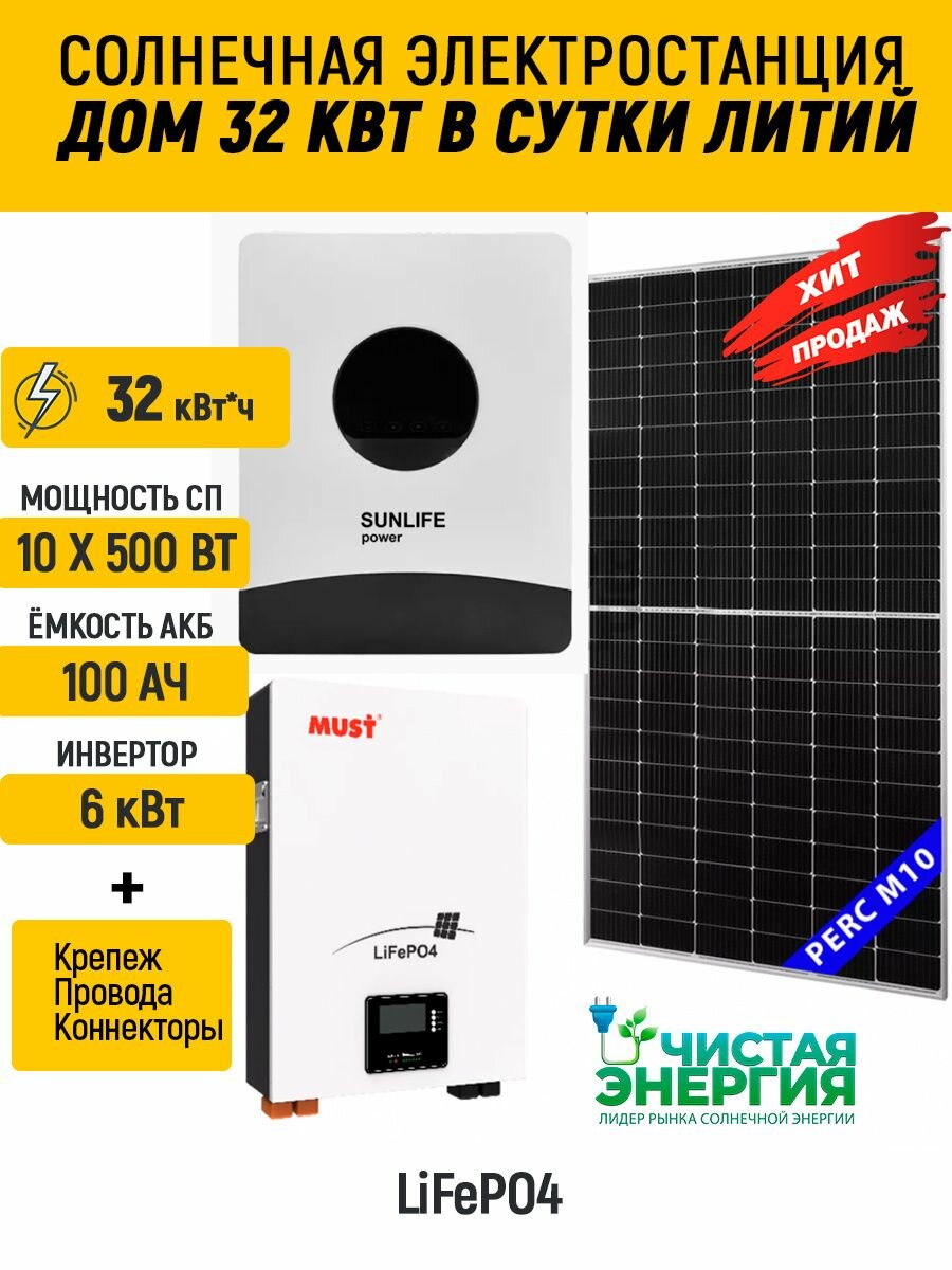 Солнечная электростанция Дом 32.42 кВт в сутки литий