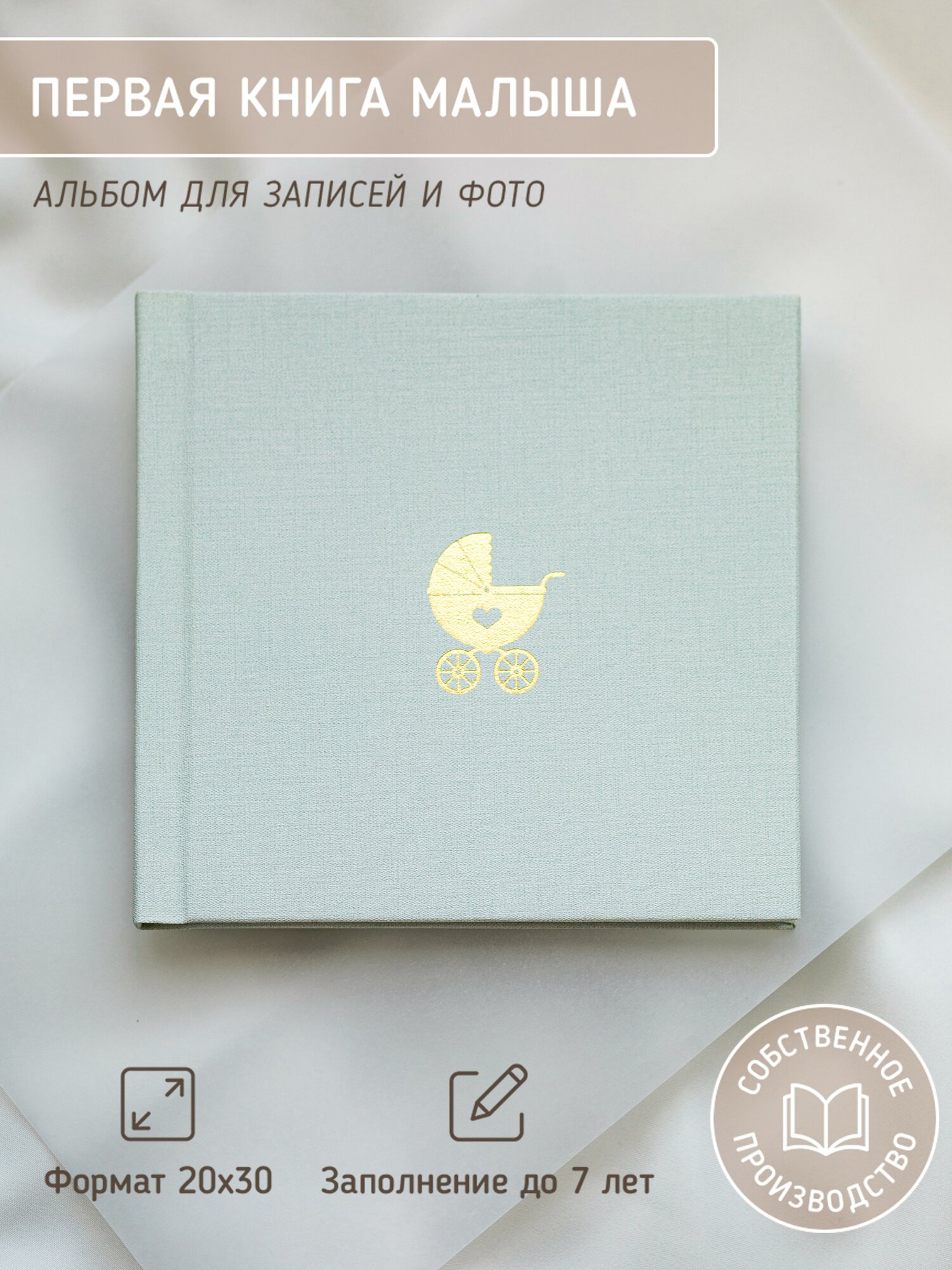 Фотоальбом Glorybook для новорождённого от 0 до 7 лет 20х20 мятный