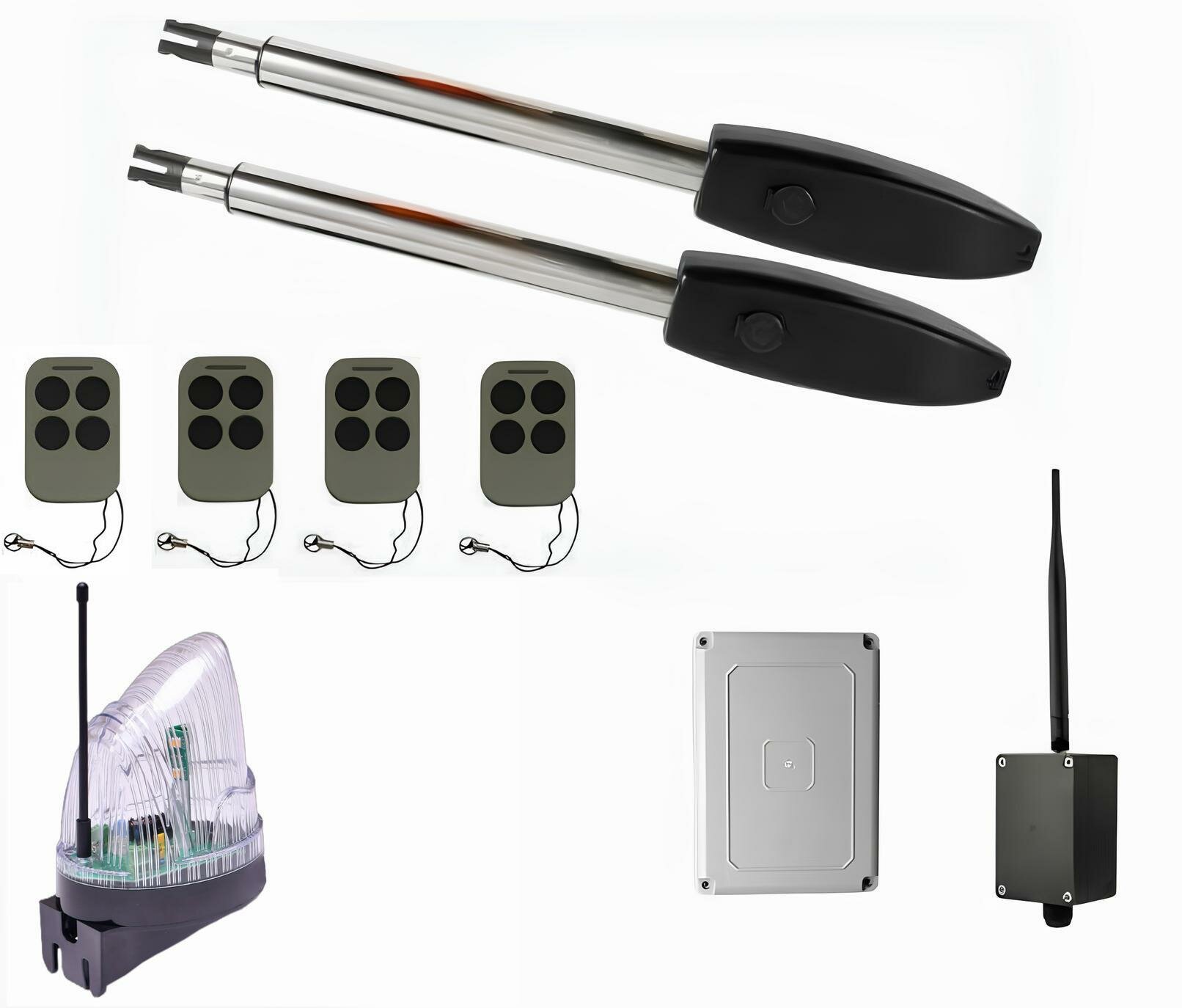 Автоматика для распашных ворот KSW-2500 L-T4-5K-BT, комплект: 2 привода, блок управления, 4 пульта, лампа, Bluetooth-модуль