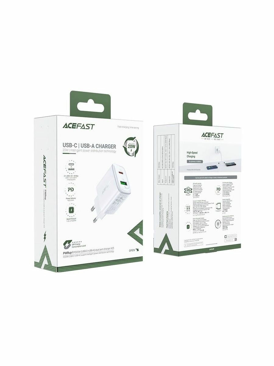 Блок питания сетевой USB, Type-C ACEFAST A25 20W — фото 1