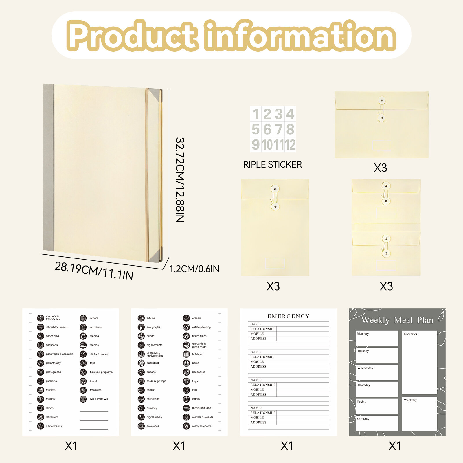 Организатор документа Folio с 12 карманами конверты на случай, если я пропал без вести.