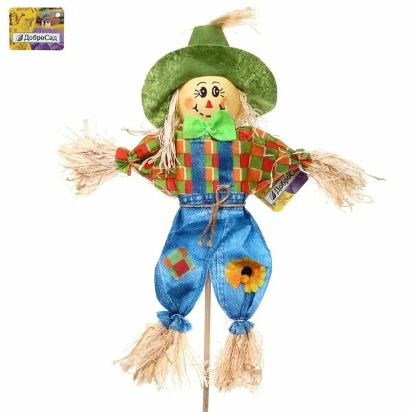 Фигура садовая "Пугало - Джорджик" в салатовой шляпе 30 (50) см ДоброСад
