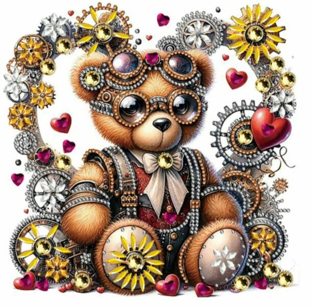 Алмазная мозаика без подрамника. Картина стразами. Частичная выкладка "Мишка" 25х25см