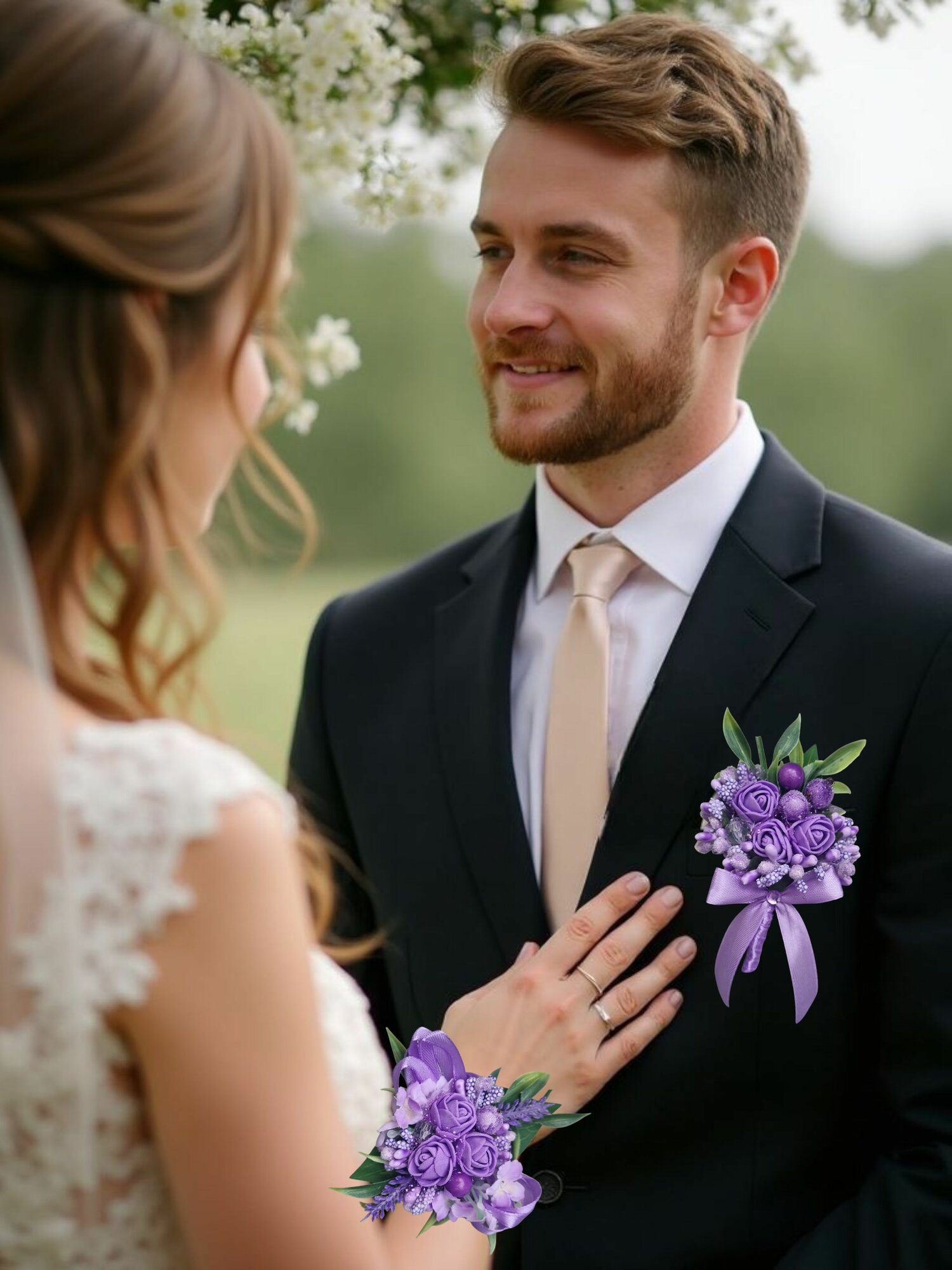 Комплект: бутоньерка и браслет для свидетеля и свидетельницы и для невесты и жениха