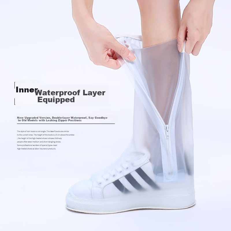 JAJALIN Tall Rain Boots for Men And Women, Students, Cycling, Non-Slip, Waterproof, Thickened, Wear-Resistant, Transparent White XXL