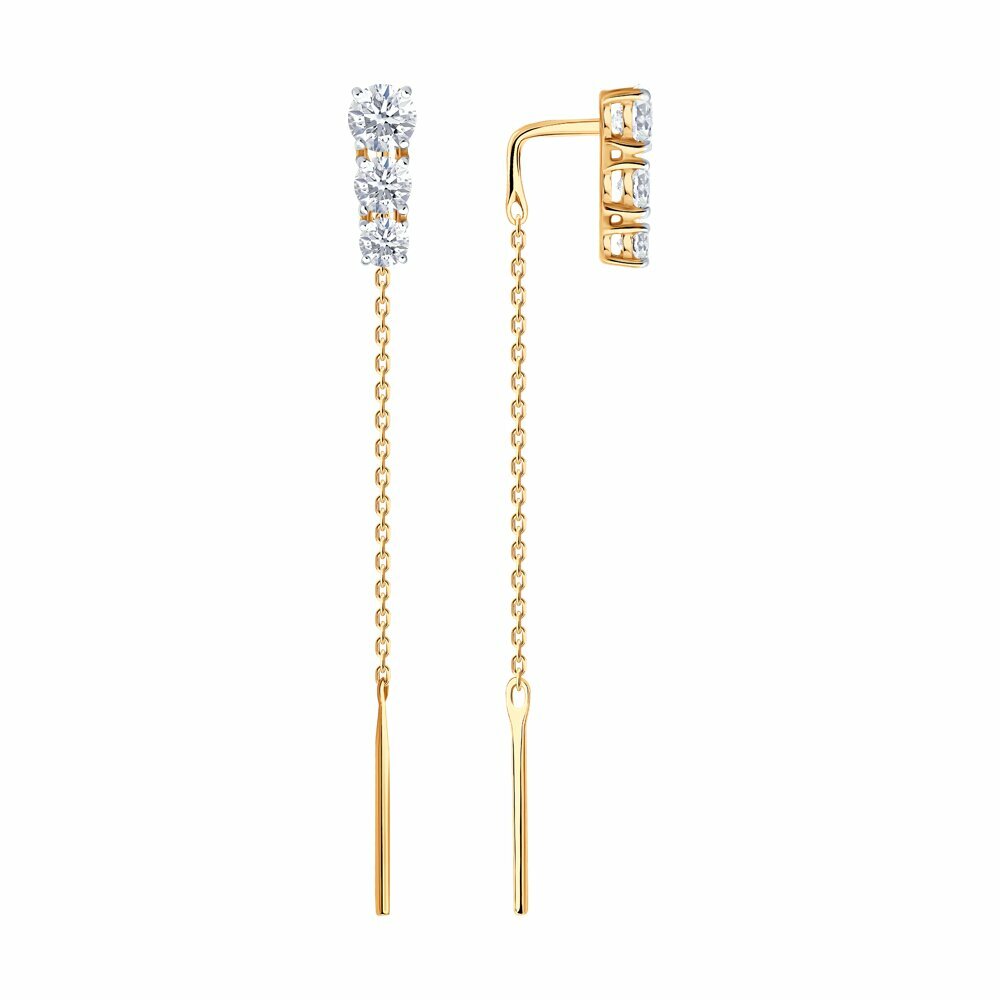 Серьги с подвесками, красное золото, 585 проба, фианит