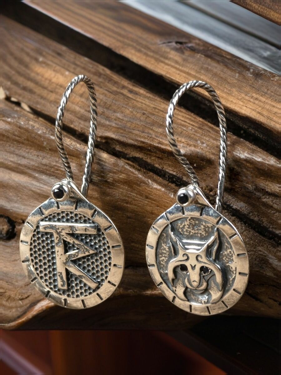 Серьги с подвесками Сила Предков, серебро, 925 проба, чернение, сапфир