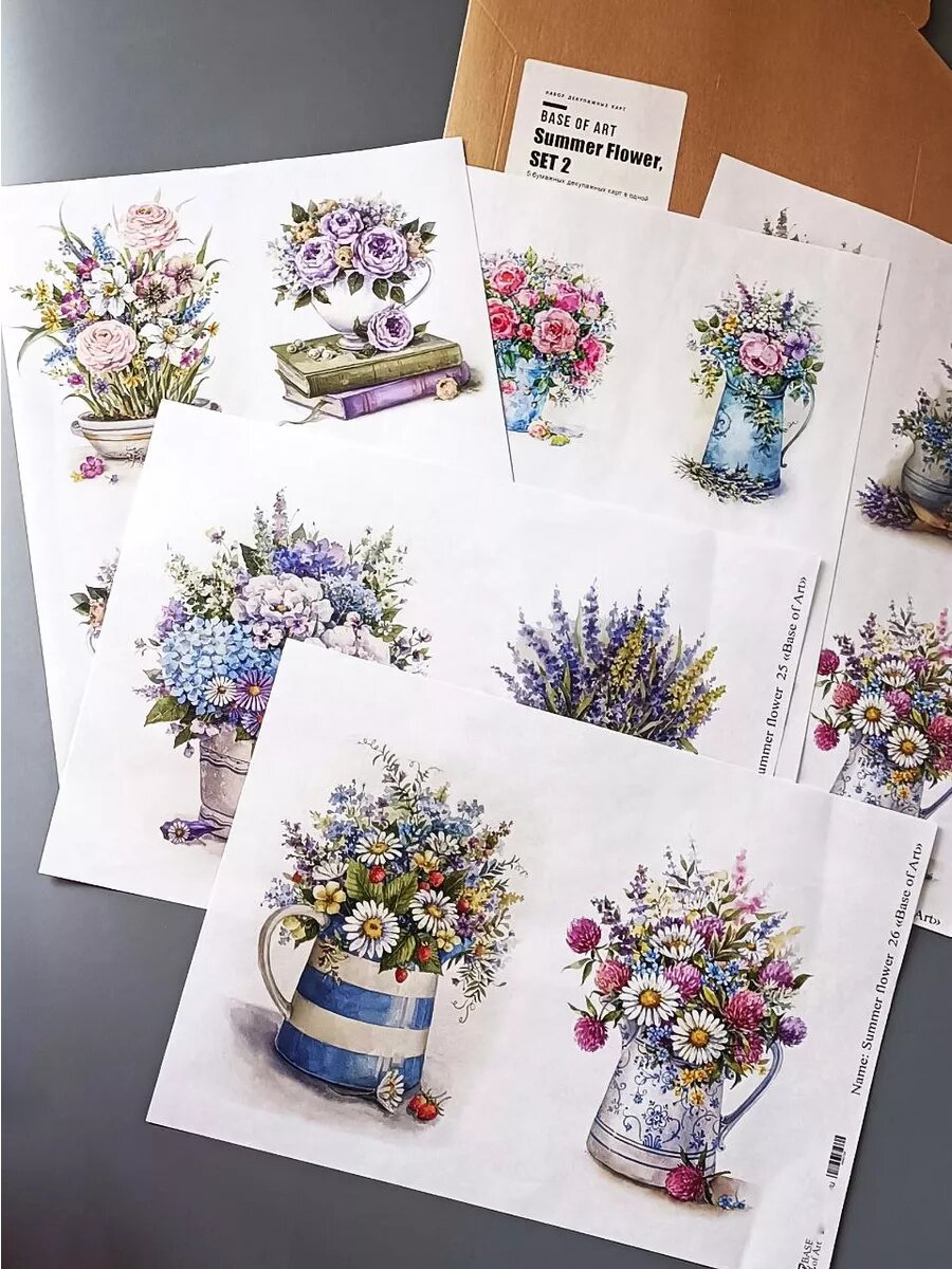 Бумага для декупажа 5 декупажных карт Summer_flower_set2