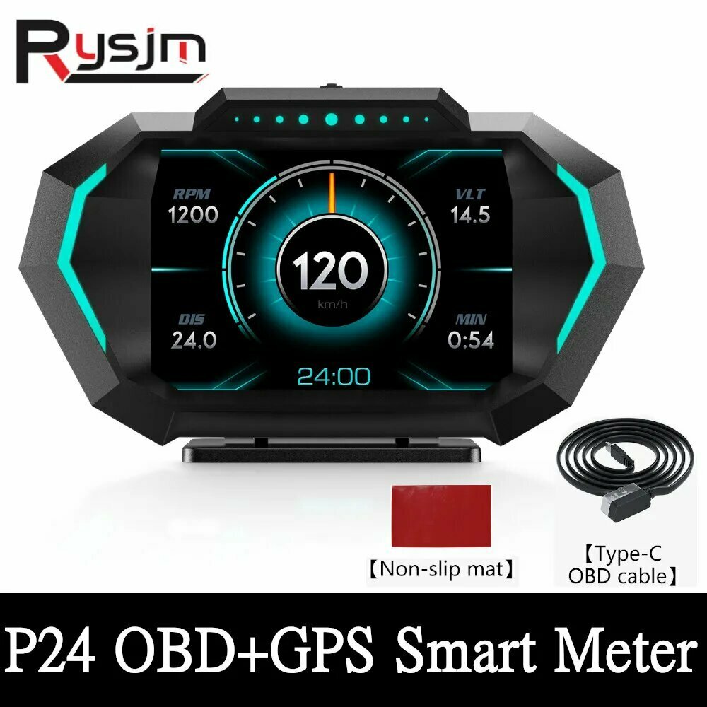 OBDII умный цифровой спидометр HUD P24 автомобильный проекционный дисплей OBD + GPS система инклинометр потребление топлива сигнализация превышения скорости