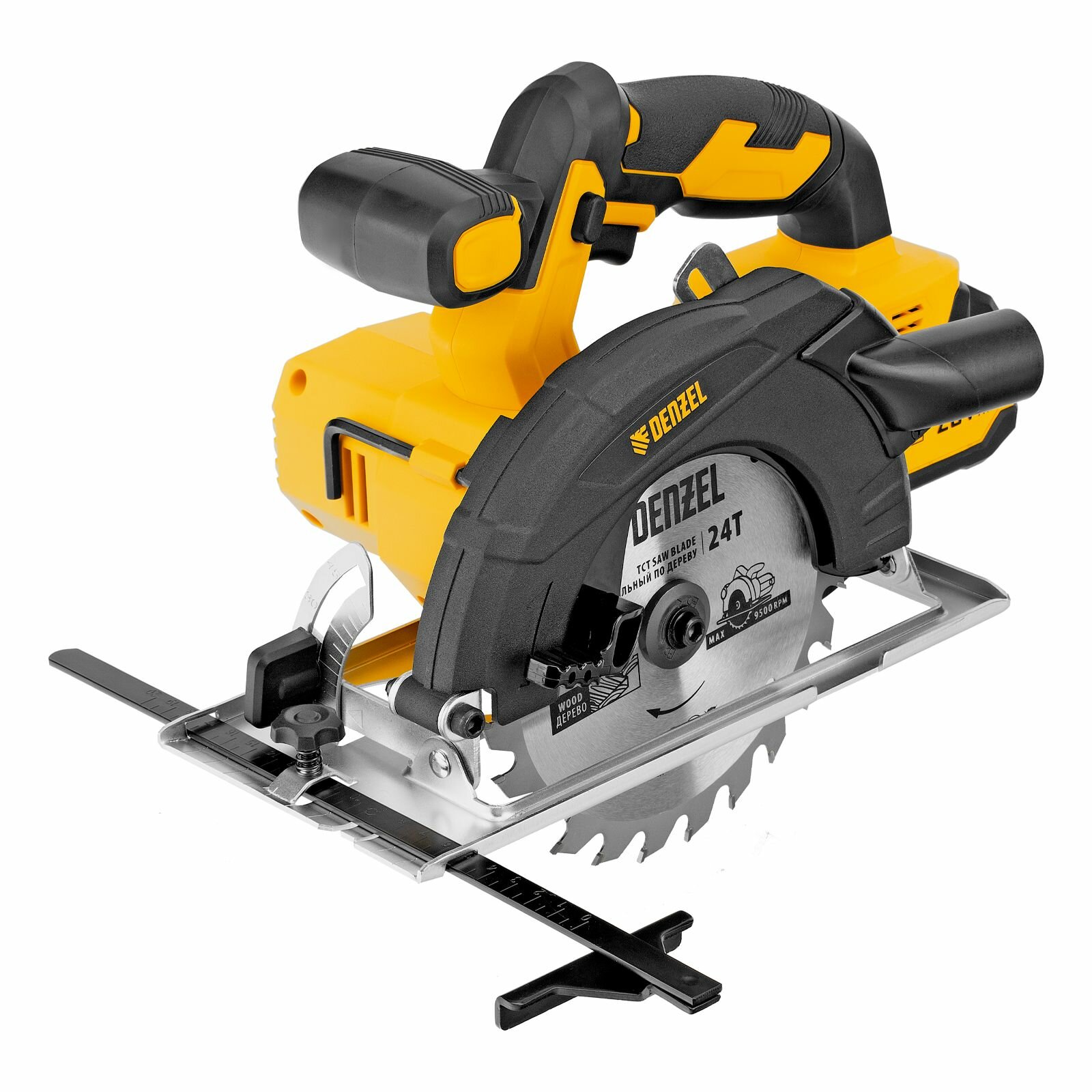 Пила циркулярная DENZEL аккумуляторная CCSH-20-165, 165 мм, Li-Ion, 20 В (27405)