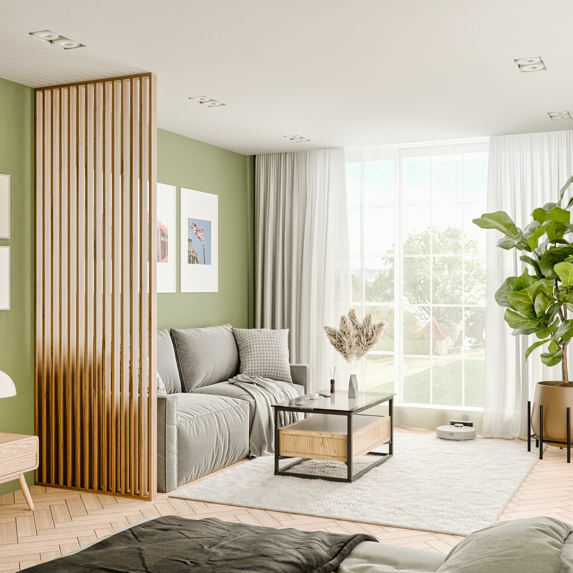 Перегородка для зонирования 958 мм, рейки 22х60 мм, дуб вотан