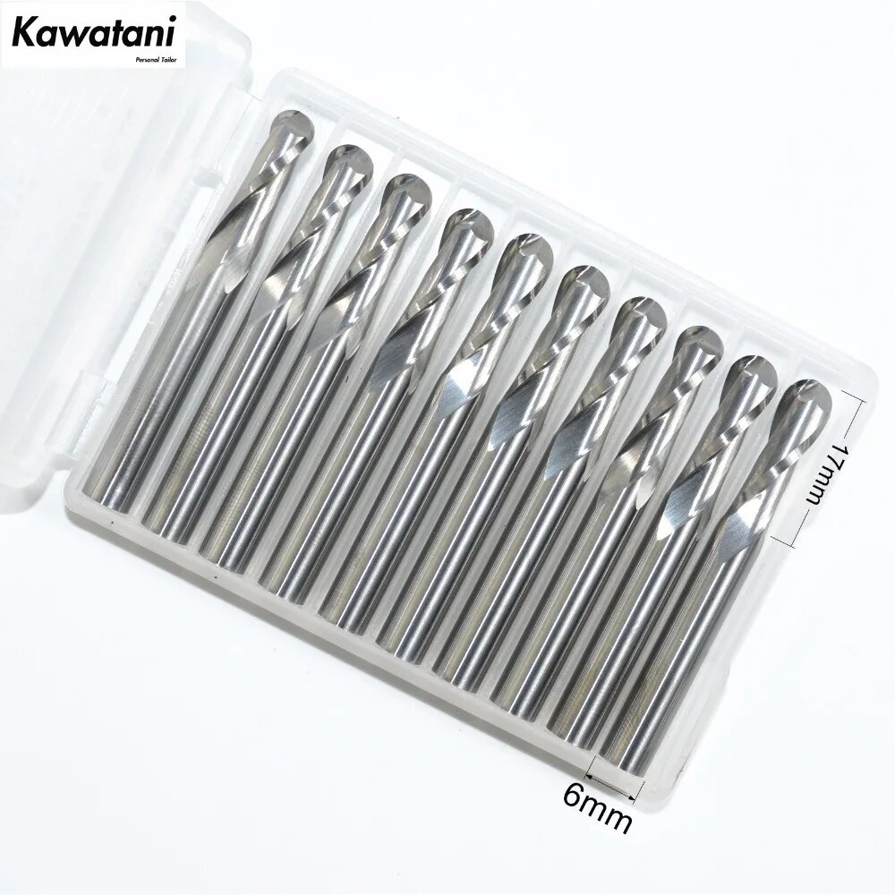 6 мм * 17 мм-10 шт. твердосплавная вольфрамовая концевая фреза с ЧПУ, деревообрабатывающая фреза, 2-зубая сферическая концевая фреза, рельефная скульптура