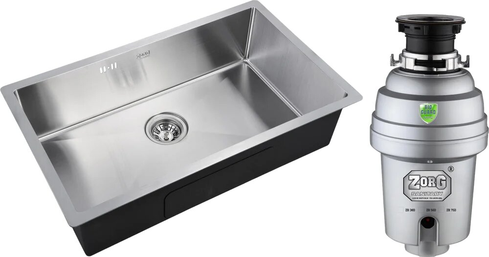 Комплект Мойка Zorg Inox R 7444 74x44, сталь, нержавеющая сталь / Измельчитель Inox D ZR-56 D электрический, нержавеющая сталь