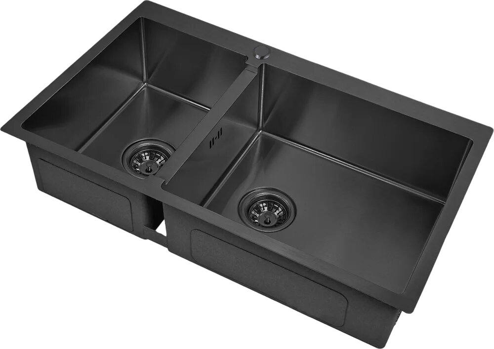 Мойка кухонная Zorg Inox PVD 78-2-51 R металлическая, 78x51, прямоугольная, мойка для кухни, врезная, черная, под столешницу, серая