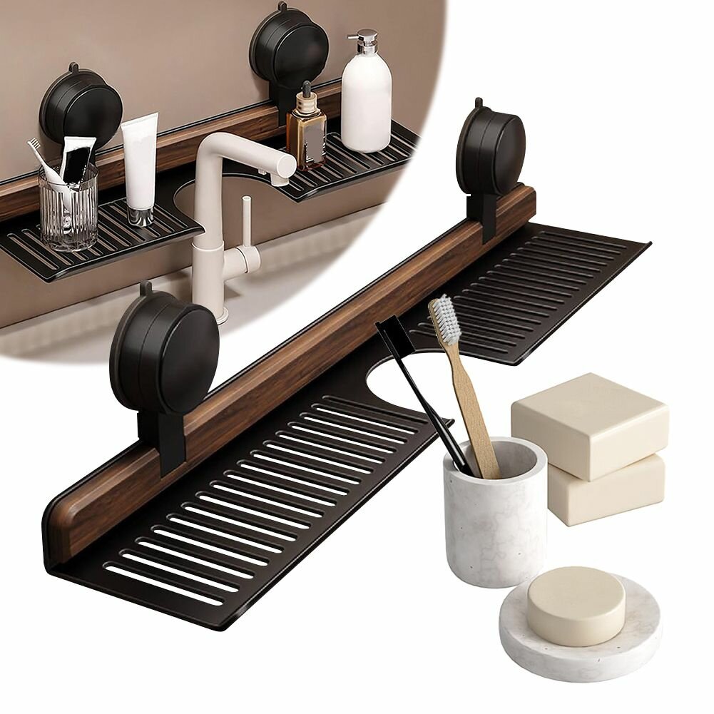 Настенное крепление для ванной с вакуумными присосками, ореховое дерево