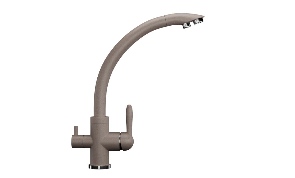 Смеситель для кухни Ulgran U-017 U-017-302 с краном для питьевой воды, с поворотным изливом, бежевый, матовый, однорычажный, латунный, с керамическим картриджем