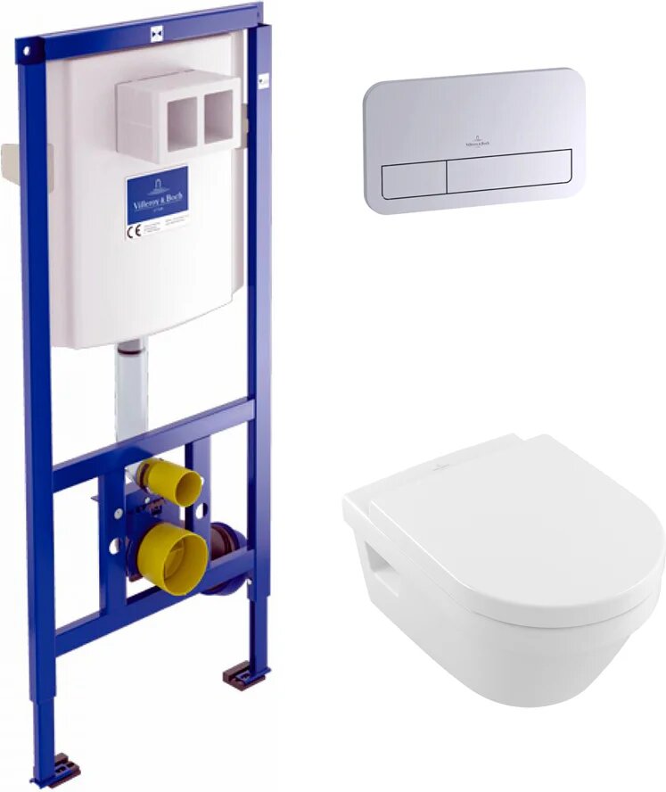 Комплект 3 в 1 Унитаз подвесной Villeroy & Boch Omnia Architectura 5684HR01 / Кнопка Viconnect 9224 9061 цвет хром / Инсталляция 9224 6100