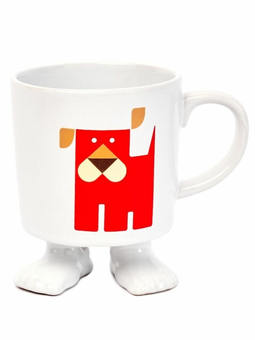 Кружка для чая на ножках белая с собакой, для кофе, керамическая, 300мл