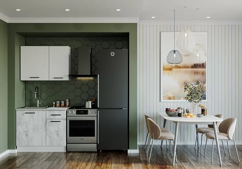 Кухонный гарнитур Sanvut Бланка-1000 столешница 38 мм, каркас ЛДСП, фасад ЛДСП, Белый/Жемчуг/Пайн