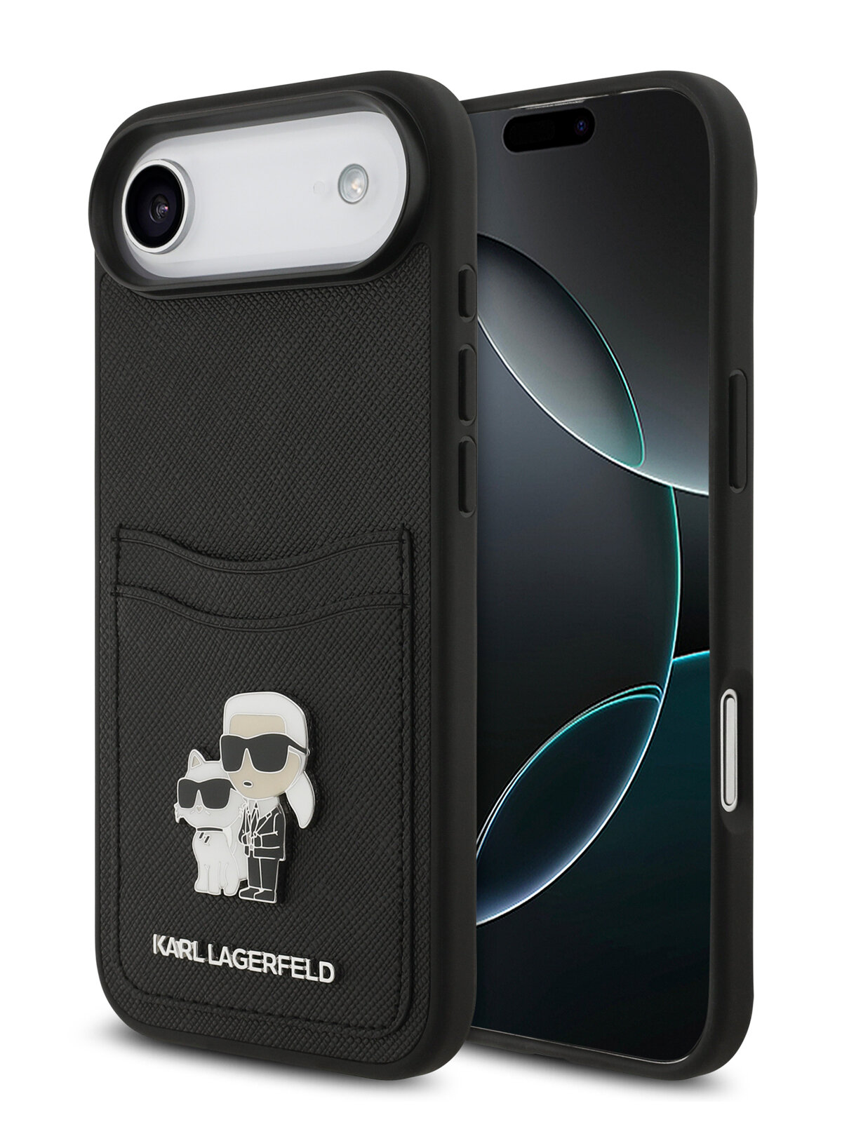 Чехол Karl Lagerfeld на iPhone Air, с картхолдером, из экокожи Saffiano, черный