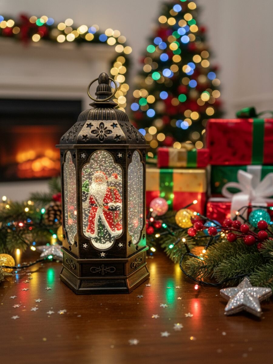 Подарок на день рождения/Праздничная музыкальная шкатулка/Новогодний фонарь со снегом музыкальный / Идеальный подарок на новый год /