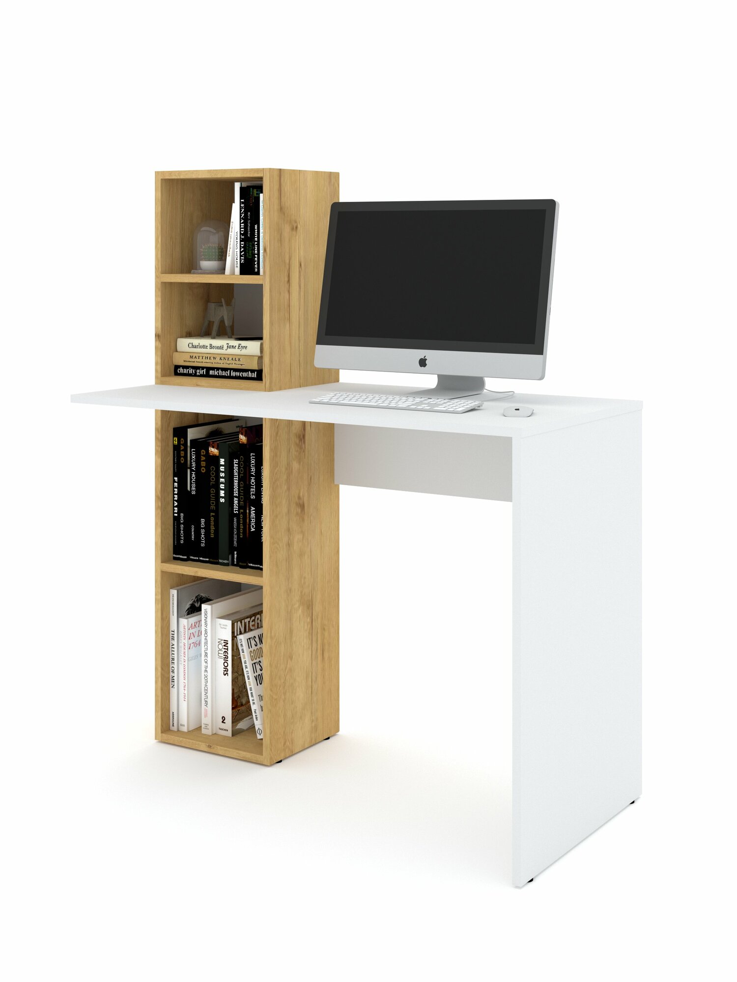 Есэндвич Лаворо 10 Компьютерный стол со стеллажом левый 100х120х50 см (Белый/Дуб бунратти)