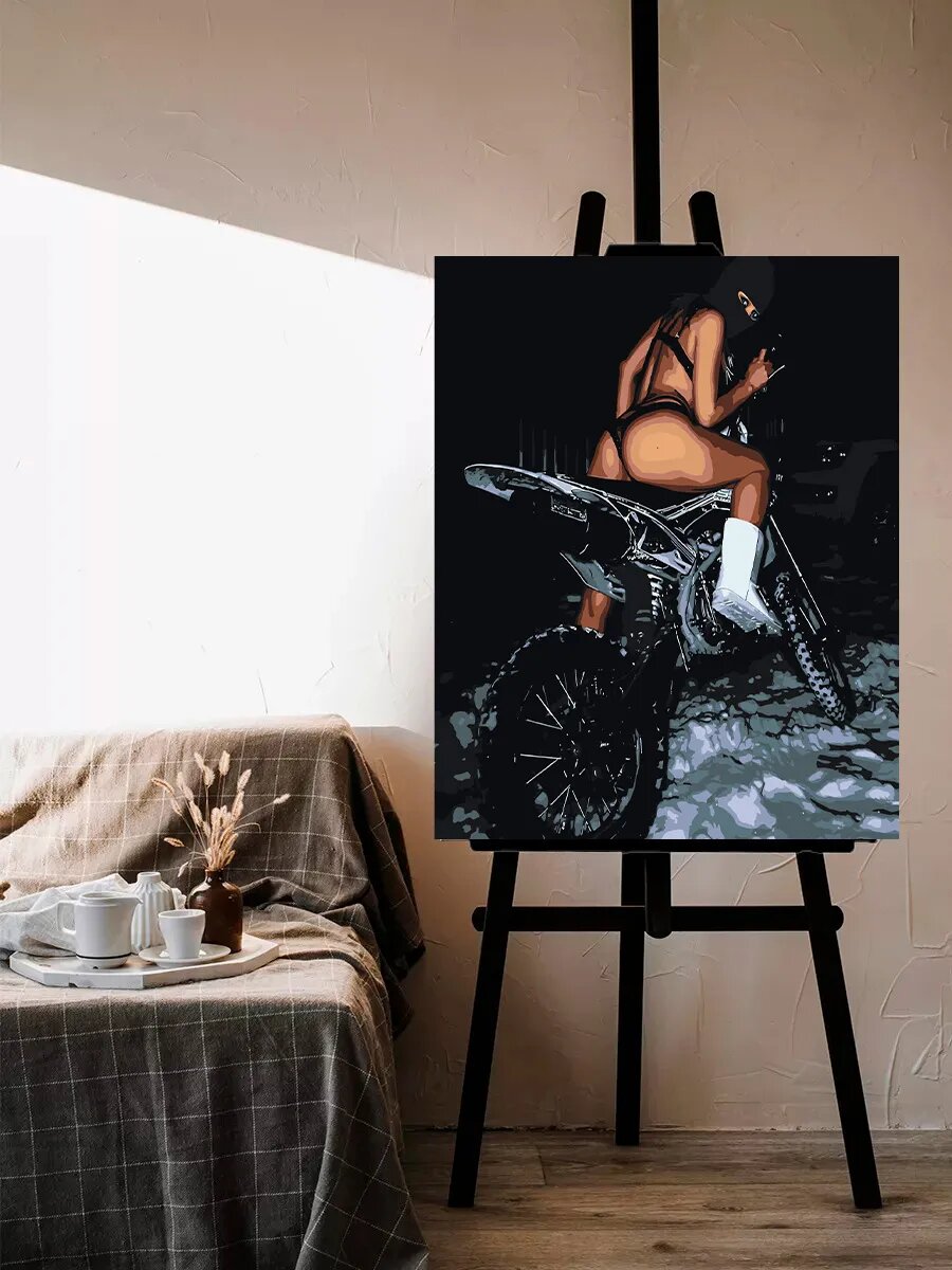 Картина по номерам Мотоцикл Девушка Байк Маска