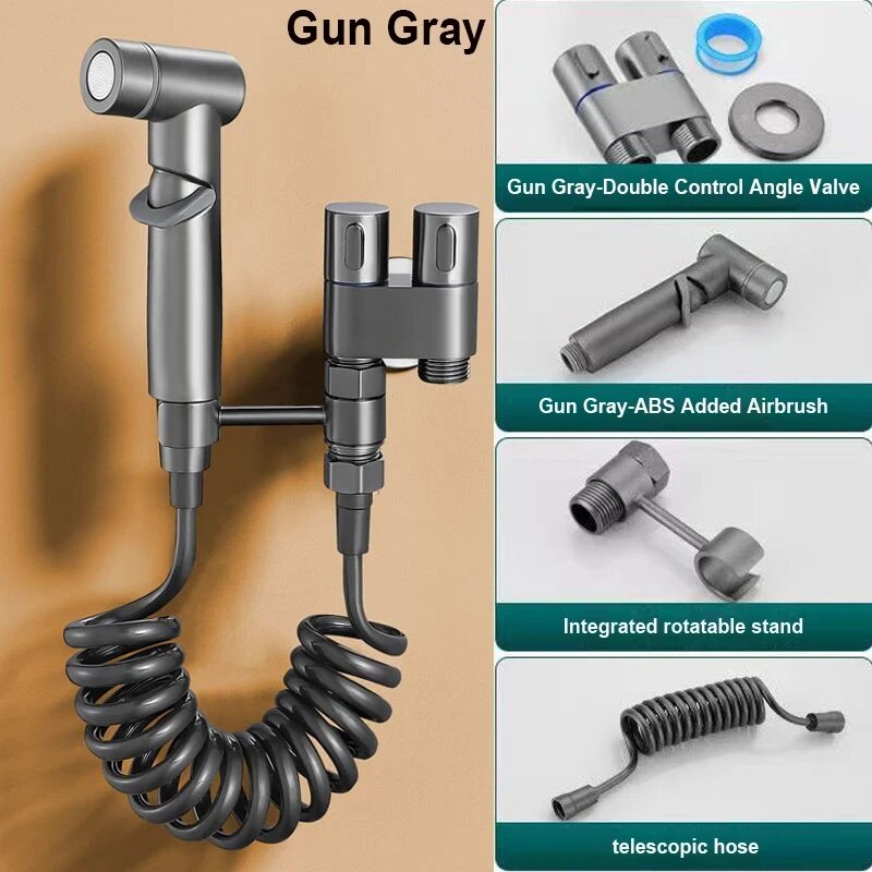 Биде-душ Gun Gray с угловым клапаном и щеткой