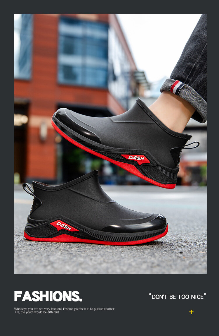 Модные водонепроницаемые резиновые сапоги для работы и отдыха Красная подошва