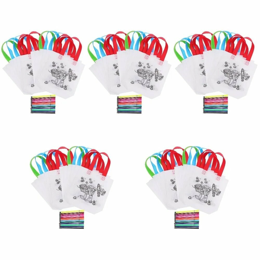 Набор из 120 многоцветных нетканых сумок для рисования, с фломастерами, для детей на дни рождения и рождество