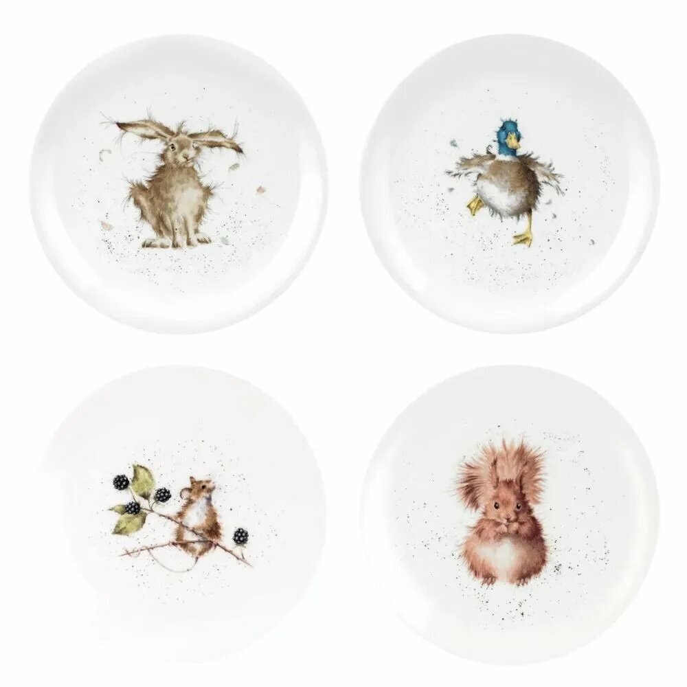 Royal Worcester Набор тарелок "Duck, Mouse, Hare, Squirrel" 20 см 4 шт белый