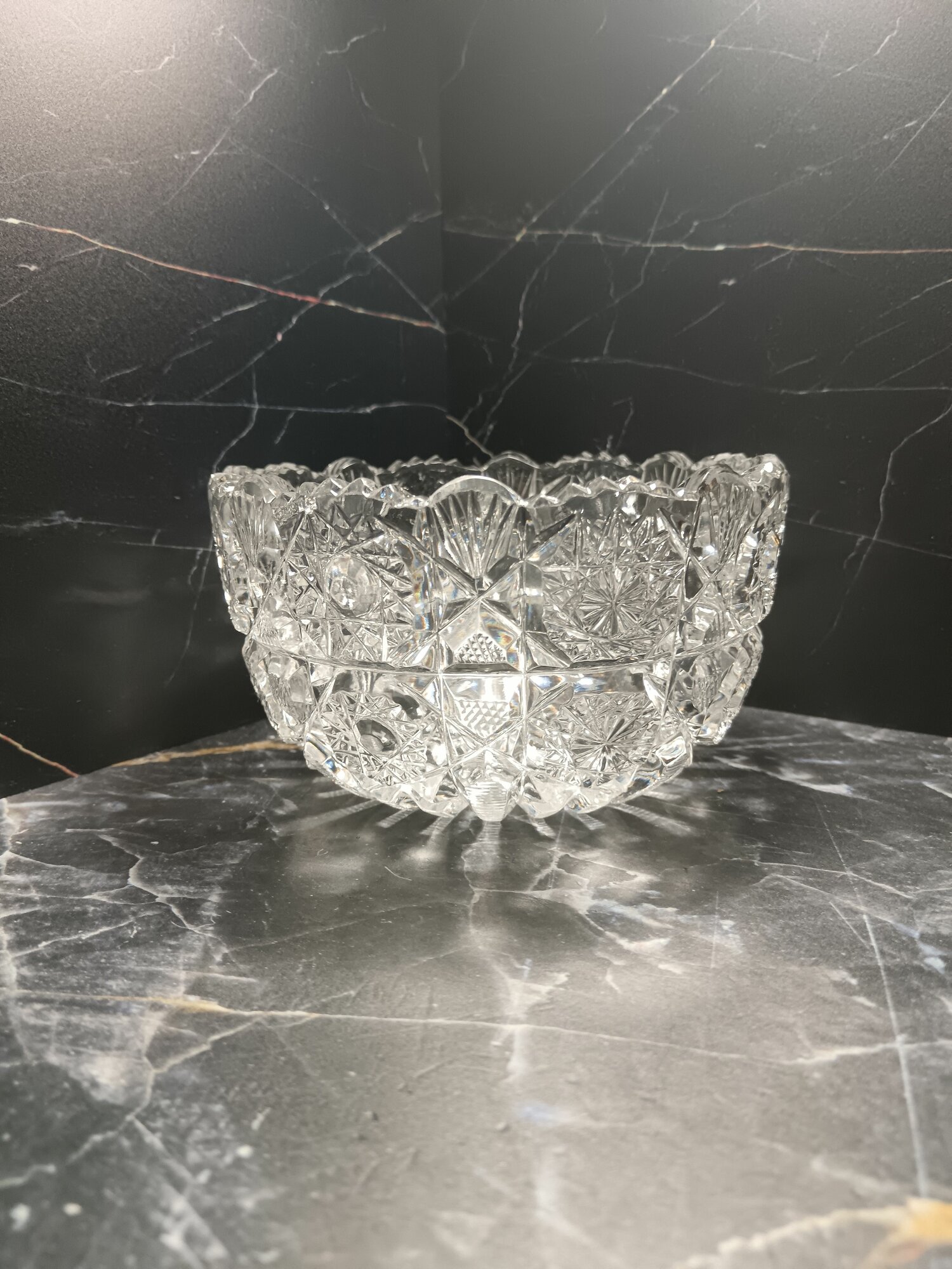 Хрустальный салатник, конфетница алмазная грань, СССР винтаж