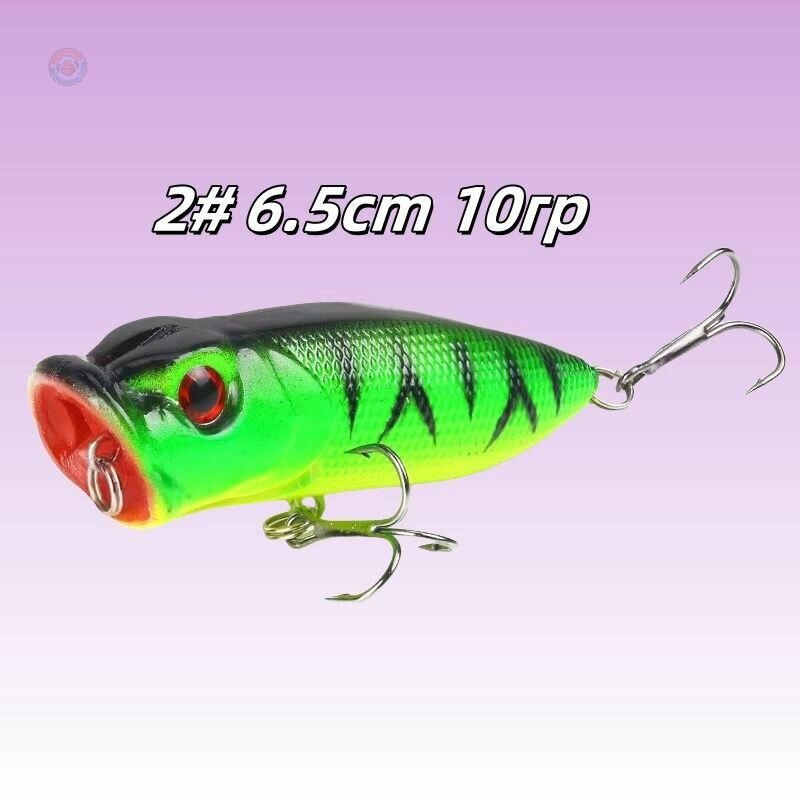 Поппер воблер поверхностный для ловли щуки и окуня, 65 мм, 10 гр, с тройными крючками, топвотер для летней рыбалки