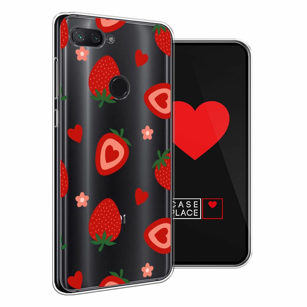 Чехол на Xiaomi Mi 8 Lite (Youth Edition) с принтом "Heart strawberries 2 - 14 февраля", прозрачный — фото 1
