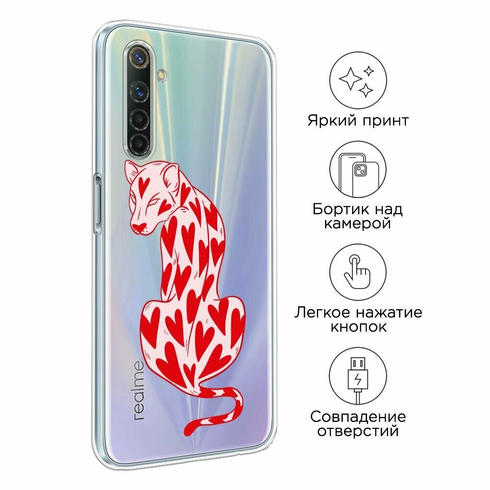 Чехол на Realme 6 / Реалми 6 с принтом "Heart panther 2 - 14 февраля", прозрачный — фото 1