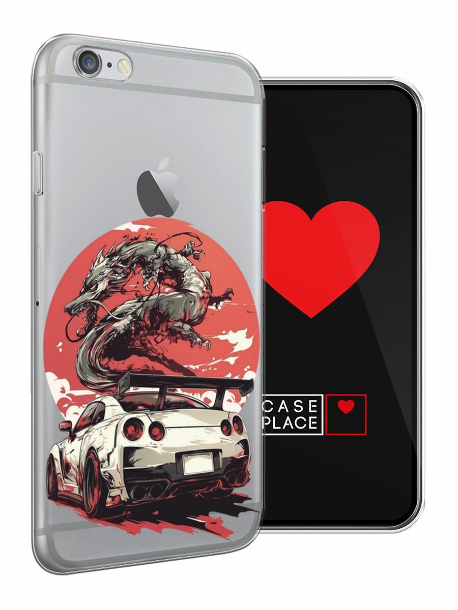 Чехол на Apple iPhone 6 / Айфон 6 с принтом "Car and dragon", прозрачный — фото 1