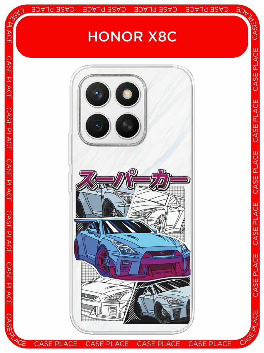 Чехол на Honor X8c / Хонор X8c с принтом "JDM коллаж", прозрачный