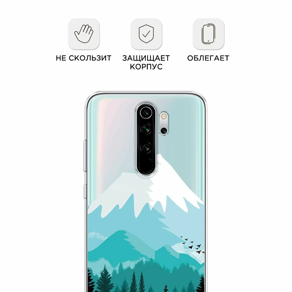 Чехол на Xiaomi Redmi Note 8 Pro / Сяоми Редми Нот 8 Про с принтом "Синяя снежная гора", прозрачный — фото 1