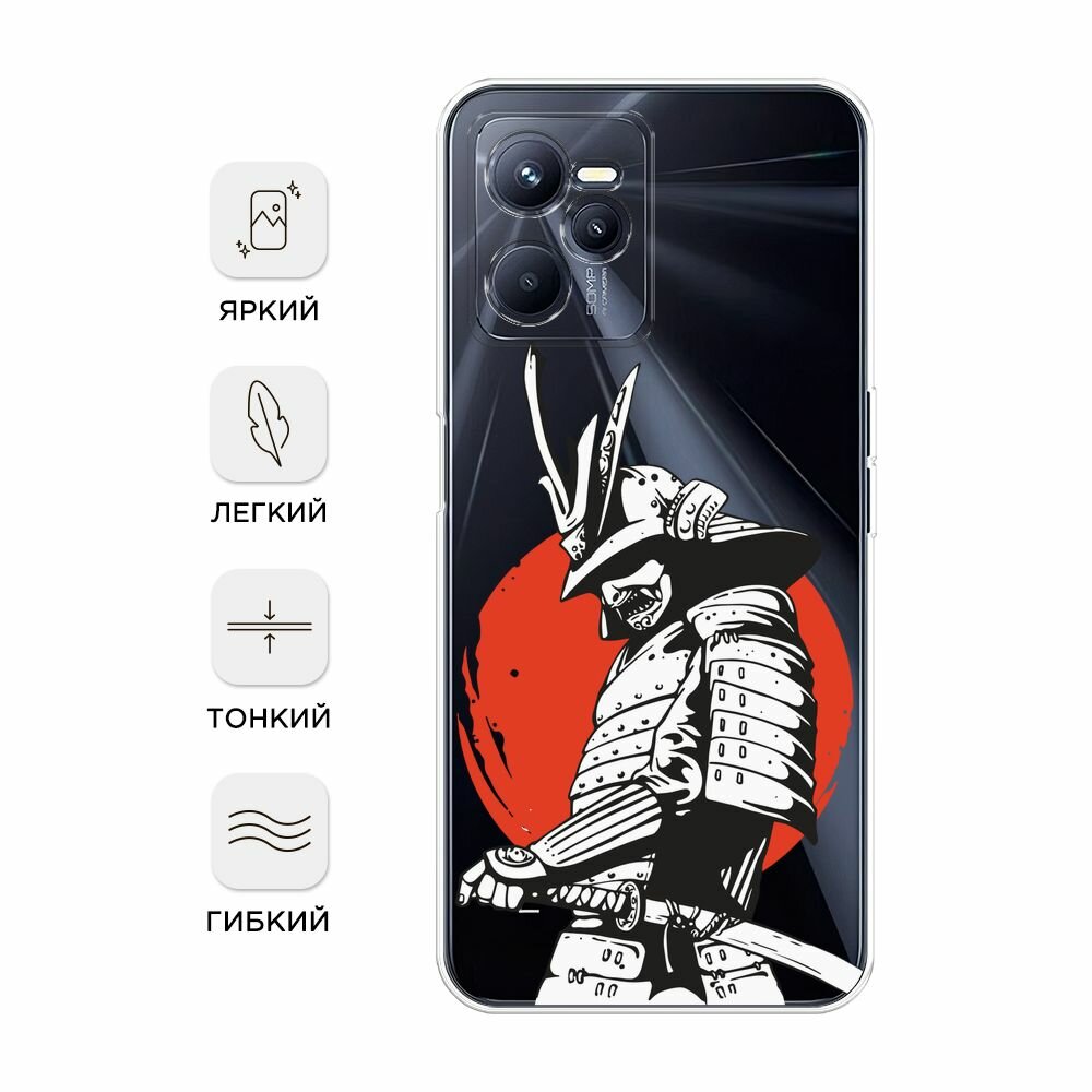 Чехол на Realme C35 / Реалми C35 с принтом "Самурай с катаной", прозрачный — фото 1